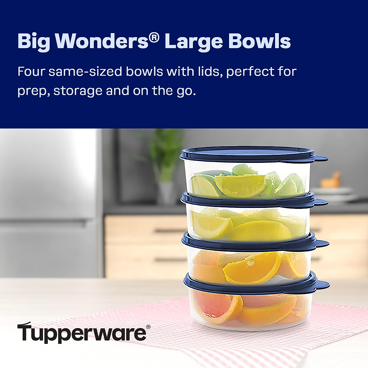 Tupperware Big Wonders 2 Cup Food Storage Bowl Set of 4 Containers with Lids, Dishwasher Safe and BPA Free (4 Containers, 4 Lids)