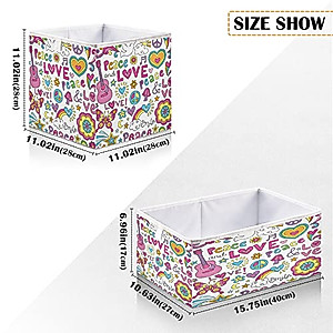 ALAZA Peace Sign Love Music Mushroom Flower Rainbow Storage Bin Organizer Foldable Basket for Closet Cabinet Shelf Office 15.75 x 10.63 x 6.96 Inch