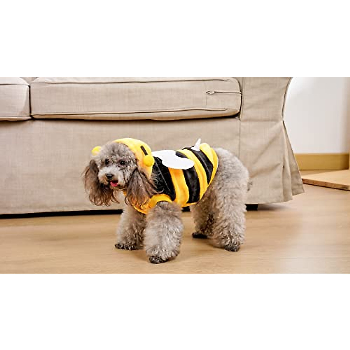Filhome Pet Bee Dog Costume, Halloween Dog Hoodies Outfits Cute Cat Hooded Coat Warm Apparel Fall Winter Christmas Cosplay Clothes for Small Medium Pet(XL/Yellow)
