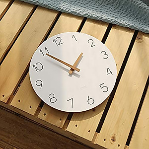 mooas Flatwood Wall Clock, 12" Wood Wall Clock Non-Ticking Sweep Movement Decorative Wall Clock Battery Operated Wall Clock Clock for Home Living Room Kitchen Bedroom Office School Hotel