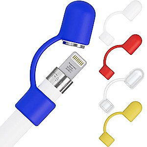 [5-Pack] PencilCozy for Apple iPencil Cap, Protective Pen Cover, Tether, Prevent Damage, Works with Apple iPad Pro Pencil (Blue, Red, Yellow, White, Clear)