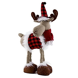 Reindeer Christmas Decoration Christmas Deer Decor - Swedish Santa Elk Figurines Christmas Table Decorations Handmade Plush Gnomes Buffalo Plaid for Home Indoor Holiday Decor