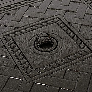 Christopher Knight Home Connie Outdoor 4 Seater Wicker Swivel Chair and Fire Pit Set, Mixed Brown + Navy Blue + Hammered Bronze