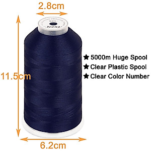New brothread - Single Huge Spool 5000M Each Polyester Embroidery Machine Thread 40WT for Commercial and Domestic Machines - Navy Blue (Janome Color)