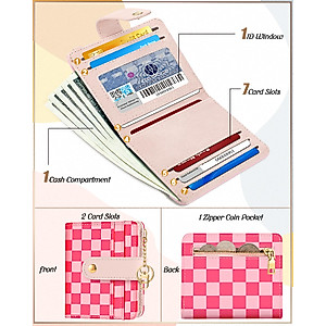 Bistup Wallet for Women Cute Bifold Small Card Wallet Rfid with Keychain for Ladies Teen Girls Female Medium Girly Aesthetic Thin Slim Checkered Plaid Unique Pretty Leather Credit Card Holder Purse