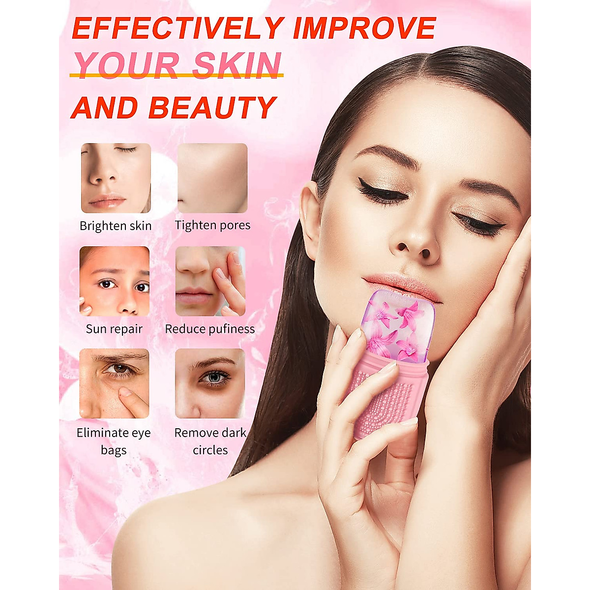 MYSEXY Ice Roller for Face & Eye, Beauty Facial Ice Rollers Ice Holder Mold Face Puffiness Relief Massage Skin Care Tools for Brighten Lubricate Shrink Pores Remove Fine Lines (Pink)