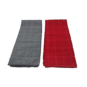 Kitchen Decor - Towel Linen Set (8 Pc) Fresh Red and Gray Color Combination That Pops - Kitchen Towel Potholder Scrubber Dishcloth Oven Mitt Set - Kitchen Decorations