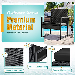 Flamaker 3 Pieces Patio Set Outdoor Wicker Patio Furniture Sets Modern Bistro Set Rattan Chair Conversation Sets with Coffee Table for Yard and Bistro (Black)