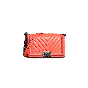 CHANEL Women's Pre-Loved Ornge Lamb Chevron Bag, Orange, One Size