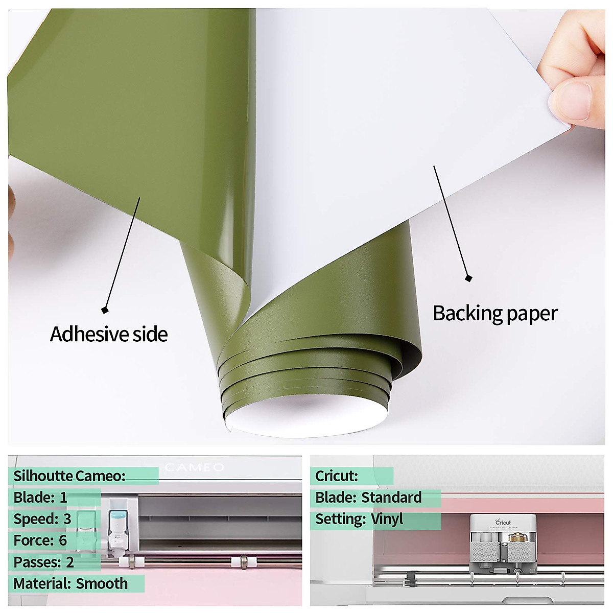 Gatichetta Self Adhesive Vinyl Craft Permanent Vinyl Roll 12" x 10ft for Cricut, Silhouette & Cameo,Matte Olive Green