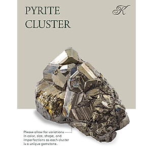 KALIFANO Natural Pyrite Cluster - High Energy Iron Piedra Pirita from Peru with Healing Properties (Information Card) Fools Gold Rock Reiki Crystal Used for Increased Willpower and Manifestation