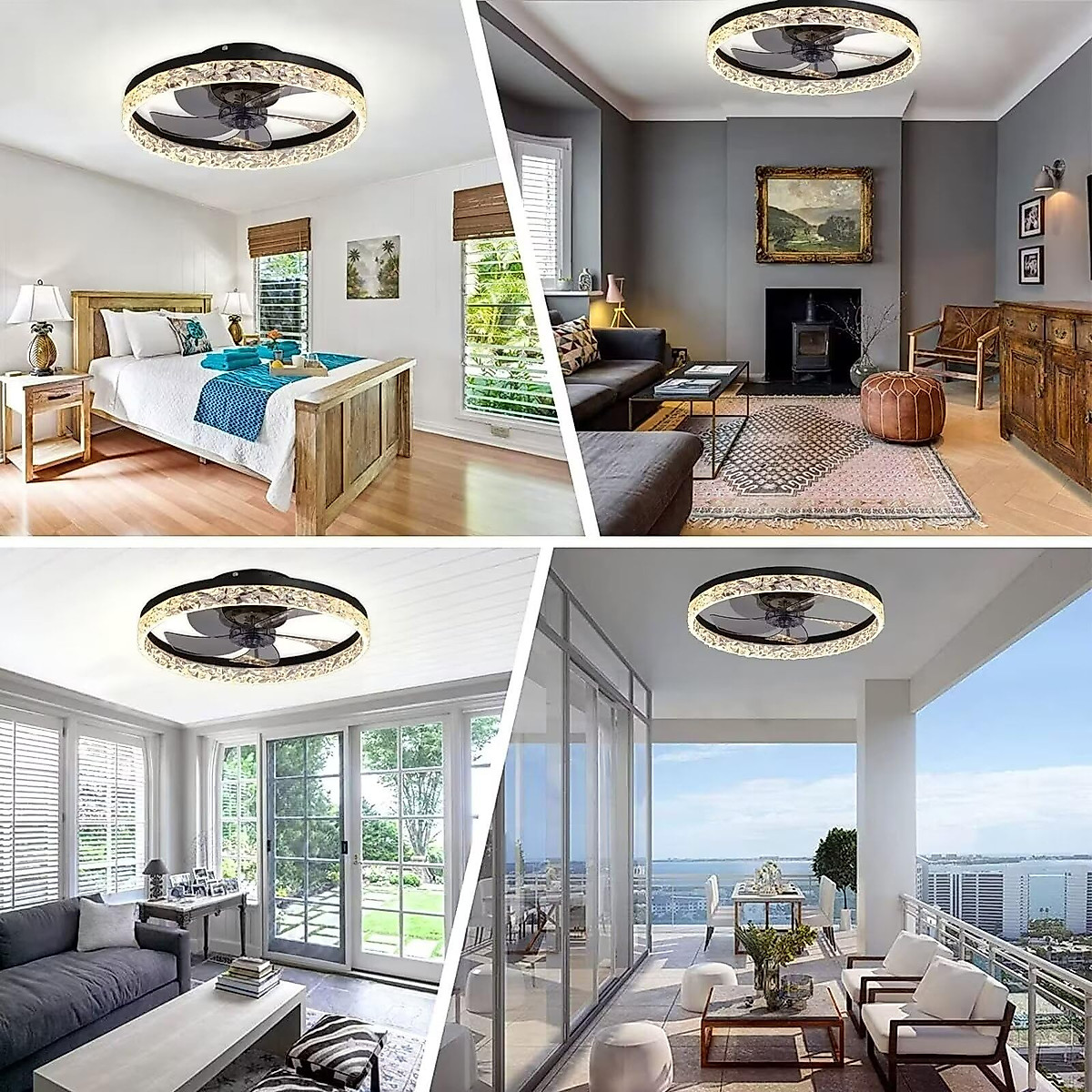 AHWEKR Ceiling Fan with Lights Dimmable LED Reversible Blades Timing with Remote Control, 5 Invisible Bladesflush Mount Ceiling Fan (18in, Black)