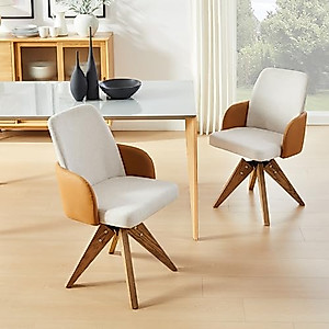 Art Leon Swivel Accent Chair, Modern Desk Chair No Wheels, Fabric Upholstered Armchair with Oak Wood Legs for Living Room Bedroom Home Office, Off White