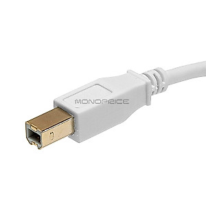 Monoprice USB Type-A to USB Type-B 2.0 Cable - Gold Plated, 28/24AWG, 3 Feet, White