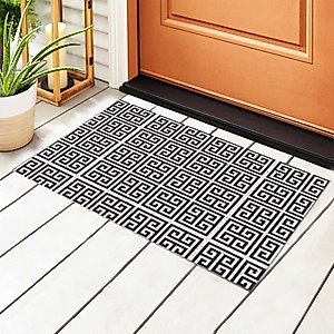 Nichpedr Welcome Rectangular Door Mat Black and Greek Key Modern Geometric Entrance Way Rugs Doormats Soft Non-Slip Washable Bath Rugs Floor Mats for Home Bathroom Kitchen 16x24 Inch