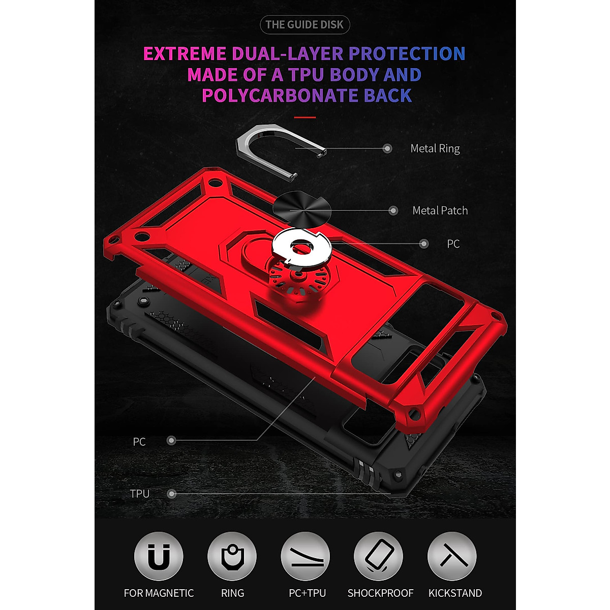 Dzxouui for Pixel 7 Pro Case with Tempered Glass Screen Protector, [Military Grade Shockproof] Cover Full Body Protection Hard Phone Cases with Magnetic Kickstand for Google Pixel 7 Pro - Red