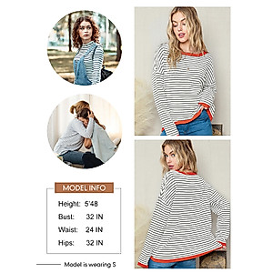 Dokotoo Summer Tops for Women 2025 Fashion Spring Crewneck Long Sleeve Clothes Tops Casual Striped Color Block Womens Pullover Sweater Clothing Gray Large