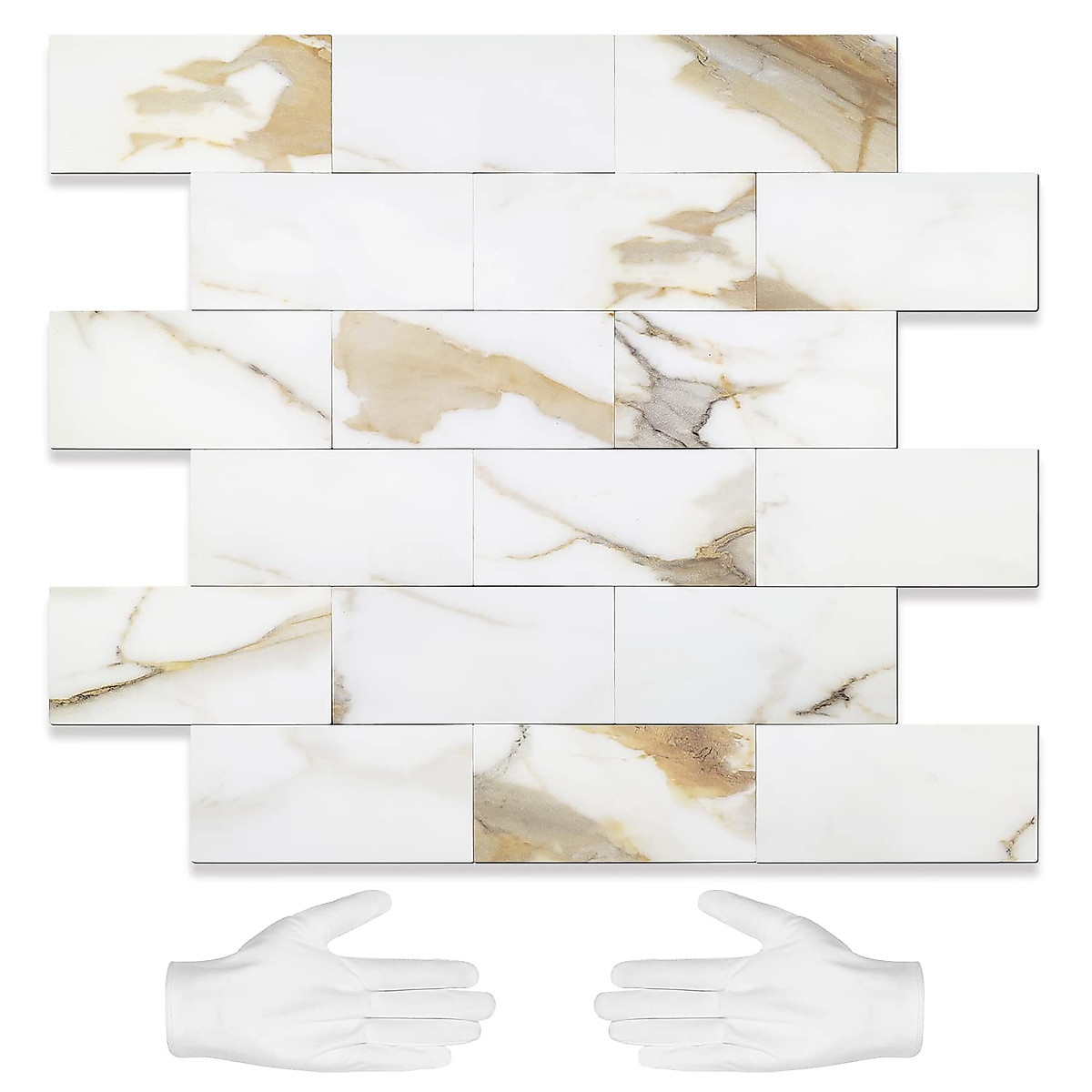 STICKGOO 10-Sheet Peel and Stick Backsplash for Kitchen, Stick on Kitchen Backsplash PVC Wall Tile, Calacatta Golden Self Adhesive Subway Tile