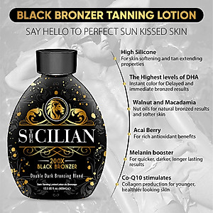 The Sicilian 200X Dark Black Bronzer Tanning Lotion - BEST Tanning Lotion For Glowing Skin - Gradual Bronzing & Sunless Self Tanner Lotion - Luxurious Sunless Body Tanning Lotion Nourishes Skin