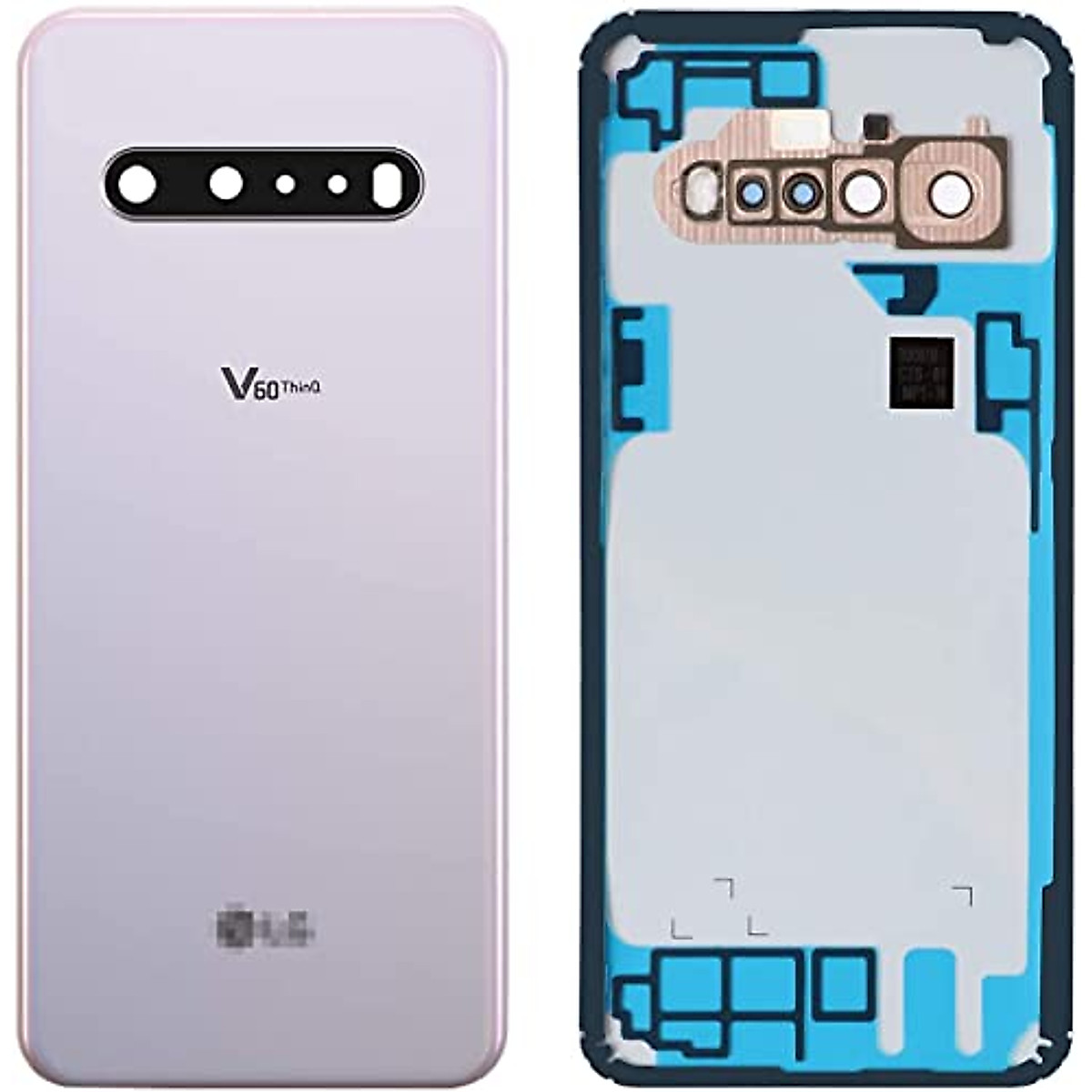 Phoink V60 ThinQ Back Cover Glass Repair Replacement Parts for LG V60 ThinQ All Carriers with Pre-Installed Camera Lens and Adhesive (Classy White)