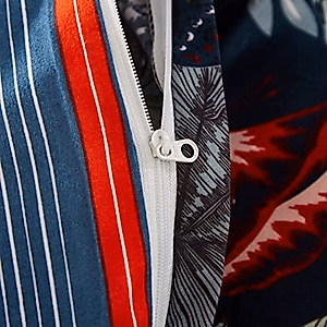 LAMEJOR Duvet Cover Set Queen Size Red Floral/Striped Bedding Set Comforter Cover (1 Duvet Cover+2 Pillowcases)