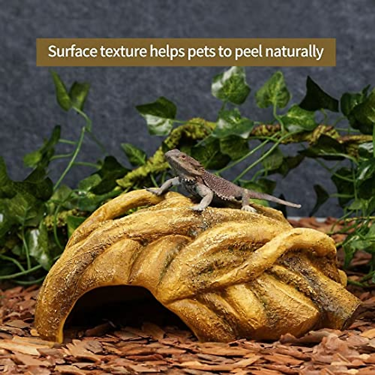 Cosyall Reptile Hide Resin Tree Stump Snake Hide and Cave Hideout Terrarium Habitat Reptile Tank Accessories Decor Leopard Gecko Habitat Shelter for Lizard Spider Frog Amphibians Medium