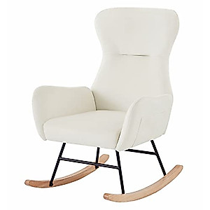 hansones Modern Accent Rocking Chair,Upholstered Glider Rocker for Baby, Indoor for Living Room/Bedroom/Nursery (White Velvet)