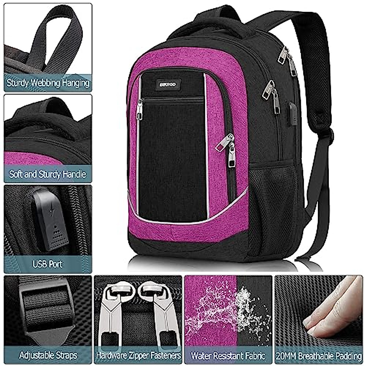 Travel Laptop Backpack for Men and Women, Backpack for School Teen Boys and Girls, Student Bookbag 15.6 inch Laptop Compartment with USB Charging Port and Anti theft Poket, Black