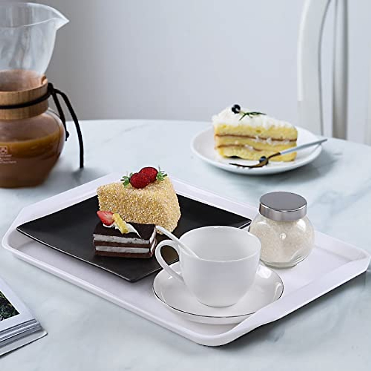 Jekiyo White Rectangular Plastic Fast Food Serving Tray, Set of 6