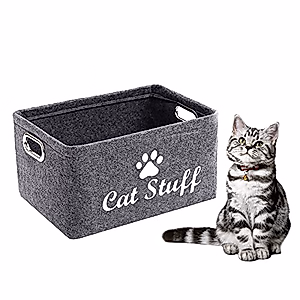 Geyecete Cat Apparel & Accessories/Cat Toys/Pet Supplies Storage Basket/Bin with Handles, Collapsible & Convenient Storage Solution for Office, Bedroom, Closet, Toys, Laundry(Grey)