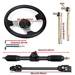 Niome Go-Kart Steering Wheel Kit, 300mm Steering Wheel 320mm Gear Rack Pinion Adjustable Shaft Set,Assembly Replacement for Go Kart Go Cart ATV UTV 110cc 125cc 140cc 150cc