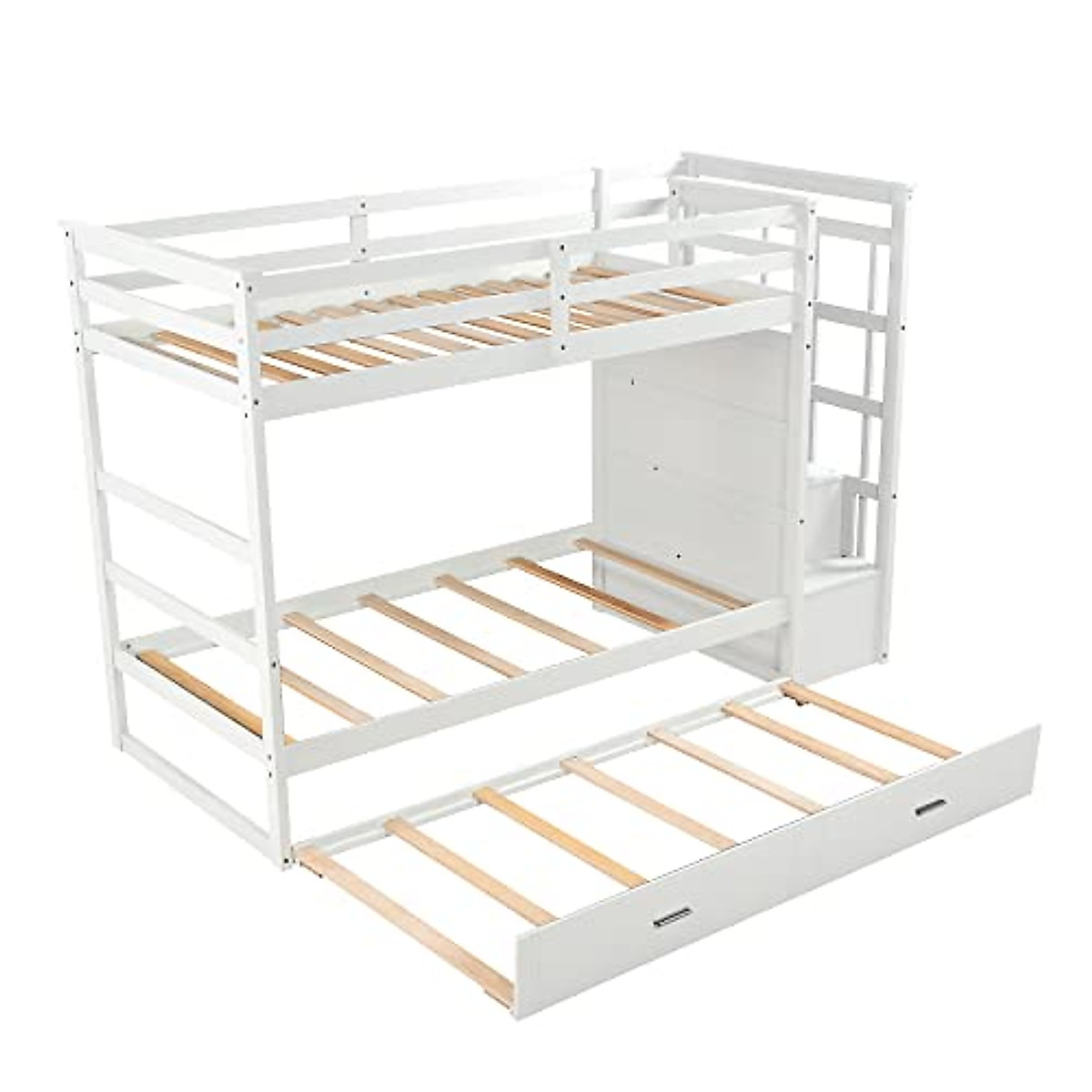 Bunk Bed Twin Over Twin, Bunk Bed with Trundle for Adults, Bunk Bed with Stairs and Storage, Kids Twin Bunk with Drawers(White)