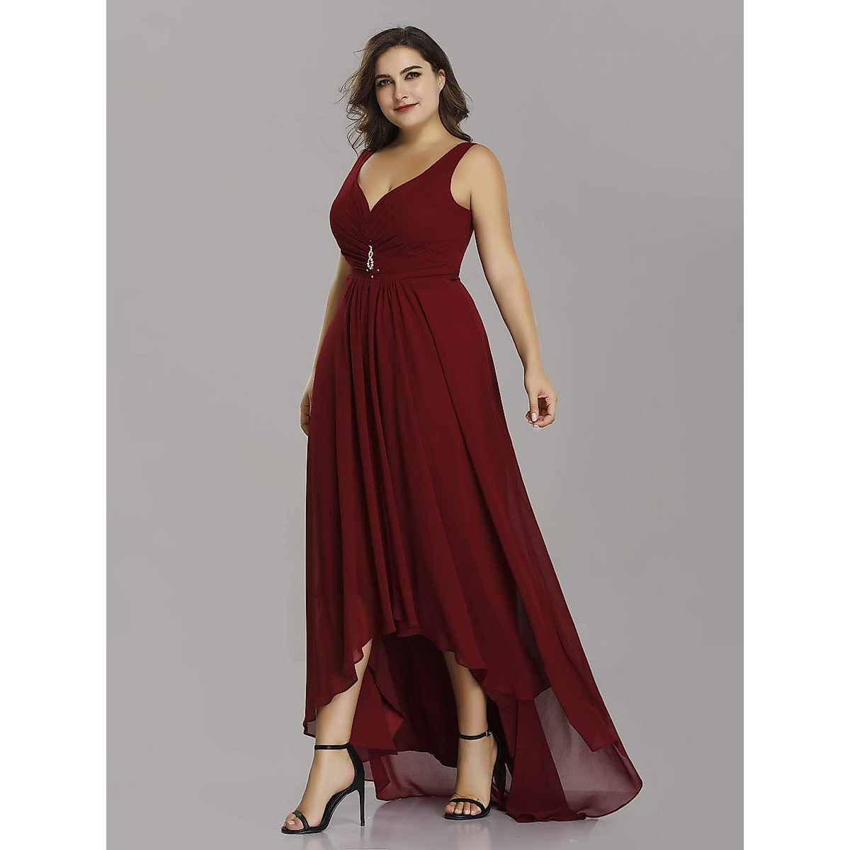 Ever-Pretty Women's V-Neck High Low Chiffon Long Cocktail Dresses for Women Burgundy US20