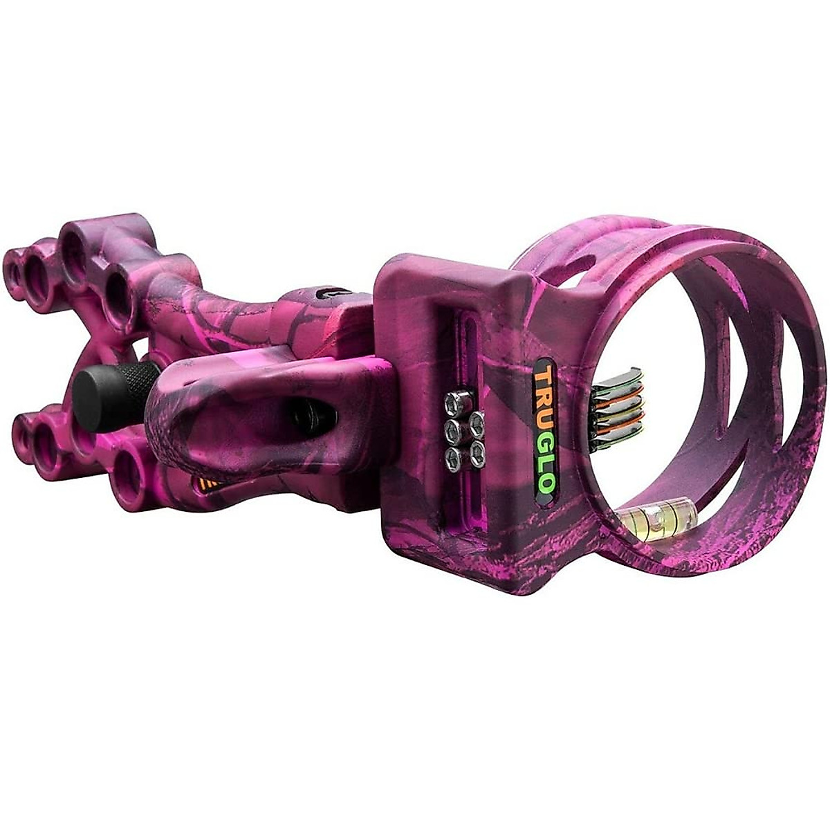 TruGlo Carbon Xtreme 5-Pin Highly-Visible Left-Hand Convertible Durable Ultra-Lightweight Carbon Composite Archery Bow Sight, Pink Camo