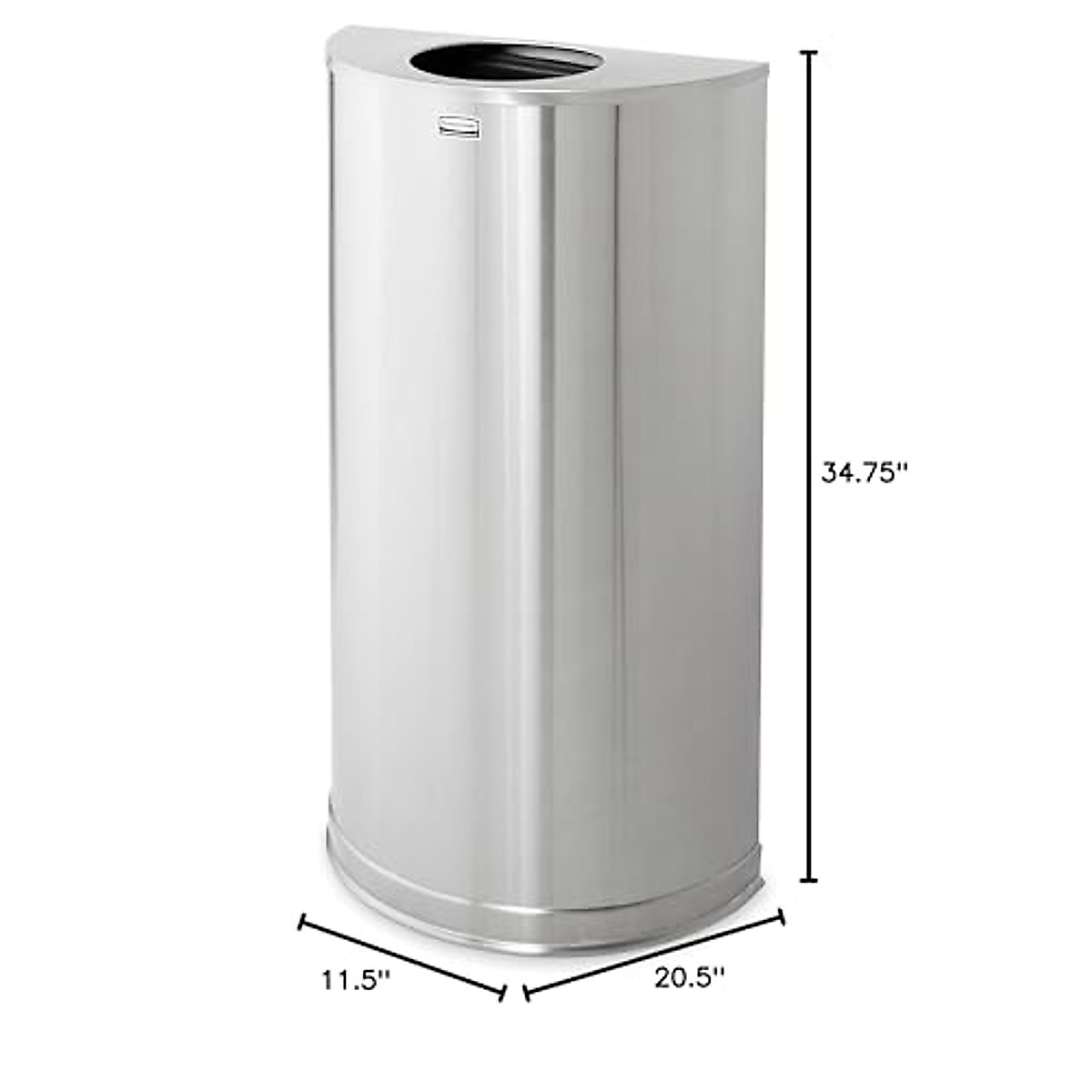 Rubbermaid Commercial Products Half Rounds Steel Trash Can, Open Top, 12 GAL, Stainless Steel, Indoor for Hotel Lobbies/Washrooms/Front of House Hospitality Areas