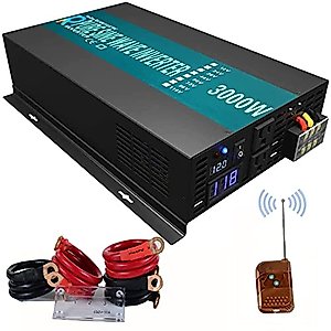 WZRELB 3000watt Pure Sine Wave Inverter 12V DC to 120V AC 60HZ with LED Display Wireless Remote Controller Car Inverter Generator (RBP300012VCRT)