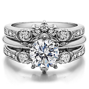 TwoBirch 1.01 Ct. Half Halo Prong and Channel Set Ring Guard in Sterling Silver with Cubic Zirconia (Size 6)