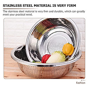 Hemoton Stainless Steel Rice Washing Bowl Kitchen Strainer Colander Bowl Fruit Vegetable Washing Basket for Rice Food Pasta Colander Drain Basket (Silver)
