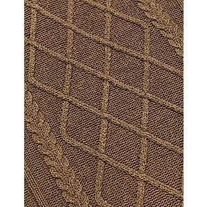 COOFANDY Men's Shawl Collar Sweaters V-Neck Cotton Relaxed Fit Cable Pullover (Khaki, XXX-Large)