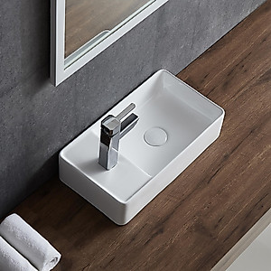 Bathroom Sink 18" x 10" Rectangle, Eridanus Wall Mount Vessel Sink Floating, Modern White Ceramic Porcelain Vitreous Countertop Wash Basin Wall Hang Bowl Space Saving Small Sinks