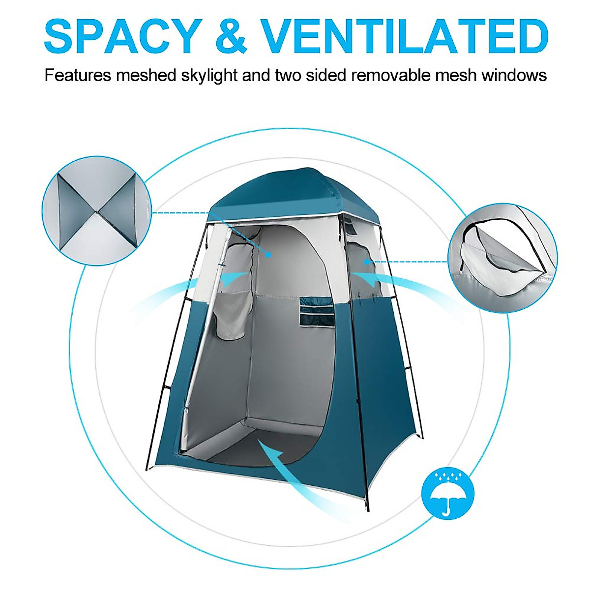 VINGLI 6.7FT Shower Tent, Changing Room Tent for Portable Toilet, with Mesh Floor and Carrying Bag, Lightweight & Sturdy, Perfecr for Camping, Boat, Dressing Outdoor or Indoor