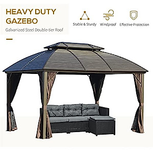 MGWYE 10x12 Hardtop Gazebo with Aluminum Frame, Metal Roof Gazebo Canopy with Curtains and Netting for Gardens, Patios