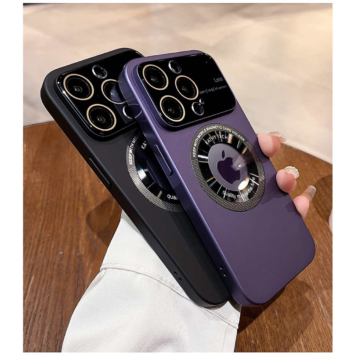 Magnetic For IPhone 14 Pro Max Case Logo View, Window Glass Lens Camera Protector ,Compatible with Magsafe, Women Men Shockproof Cases for IPhone 14Pro Max Hard Slim Matte Cover 6.7 inch (Black)