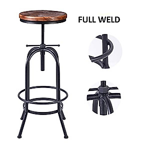 32 inch Vintage Industrial Bar Stool-Metal Wood Swivel Bar Stool-Retro Bar Height Stool-Counter Height Adjustable Kitchen Stools-Set of 2-Extra Tall Pub Height 26-32 Inch,Fully Welded(Black(2pcs))