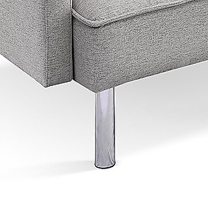 HomePop Upholstered Futon Bed with Chrome Legs, Modern Sofa Couches for Living Room, Small Spaces, Dorm, Apartment Sofabed, Standard, Light Grey