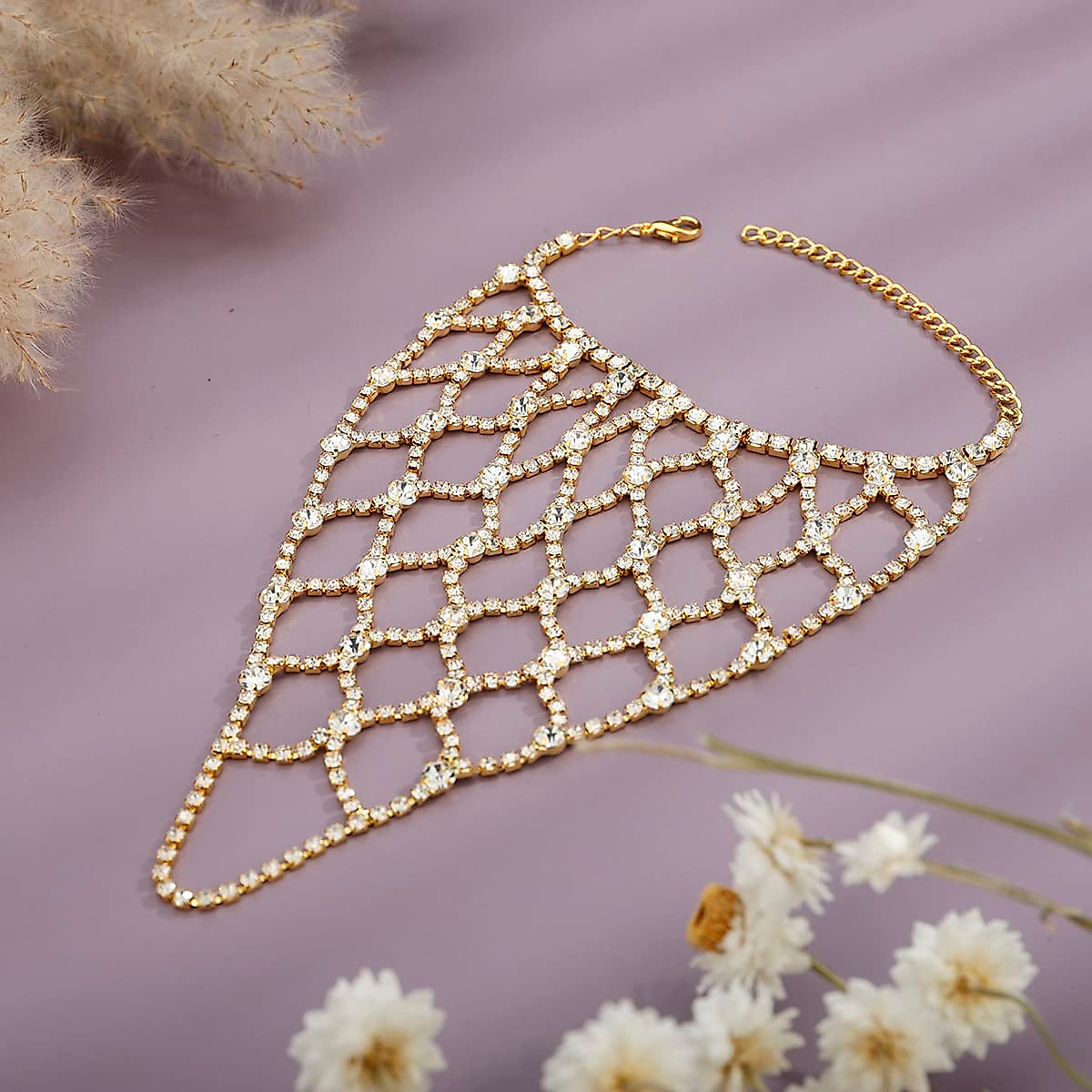 Xerling Iced Out Rhinestones Bracelets Finger Ring Women's Hand Harness Bridal Hand Chains Bracelets for Girls Gold Hand Accessories (Gold)