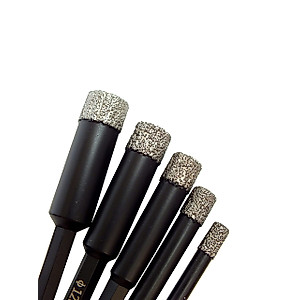 TechDiamondTools Diamond Core Drill Set (6, 8, 10, 12, 14 mm) Hex Shank for Granite Porcelain Tile Ceramic Marble