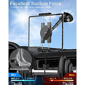 woleyi Dashboard Car Tablet Mount, Telescopic Tube Suction Cup Car Tablet Holder, Compatible with iPad Pro/Air/Mini, Galaxy Tab/Z Fold, Fire HD, Surface, iPhone, More 4.7-13" Cell Phones and Tablets