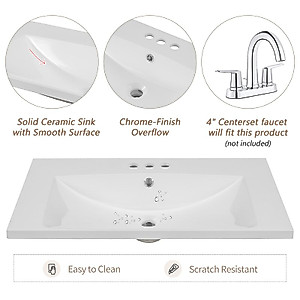 PONNYC 30" Bathroom Vanity with Sink, Freestanding Single Basin Vanity Set w/Doors and Drawer, Solid Frame and MDF Board,Modern Towel Storage Cabinet Grey Organizers for Bathroom,Bathroom Cabinet