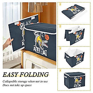 CaTaKu Basketball Dinosaur Storage Bins with Lids and Handles, Fabric Large Storage Container Cube Basket with Lid Decorative Storage Boxes for Organizing Clothes